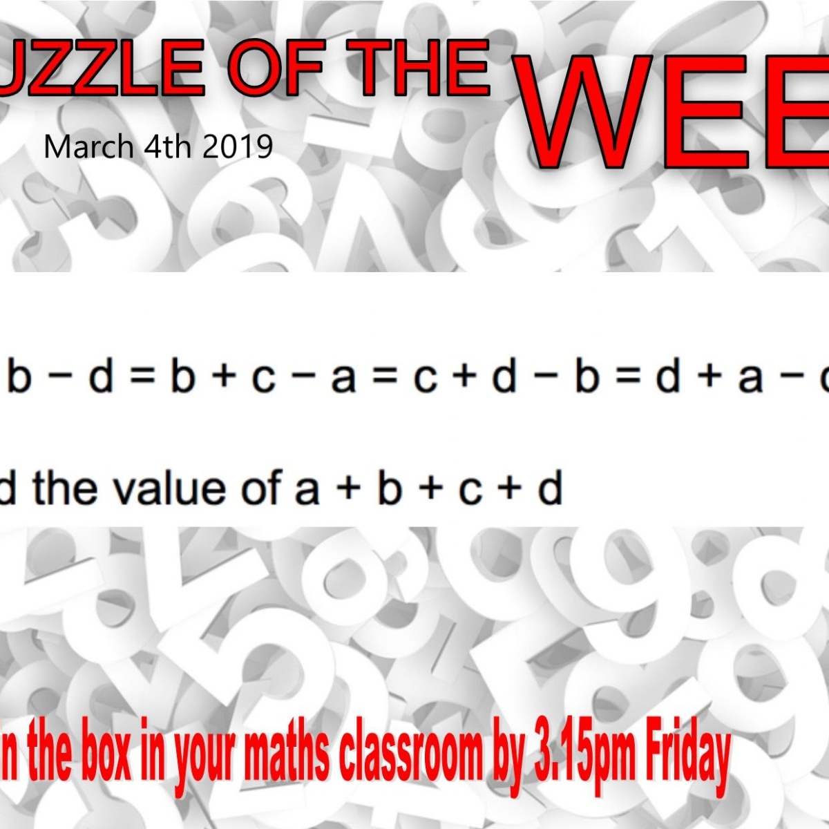 Silverdale School - Maths Puzzle of the week